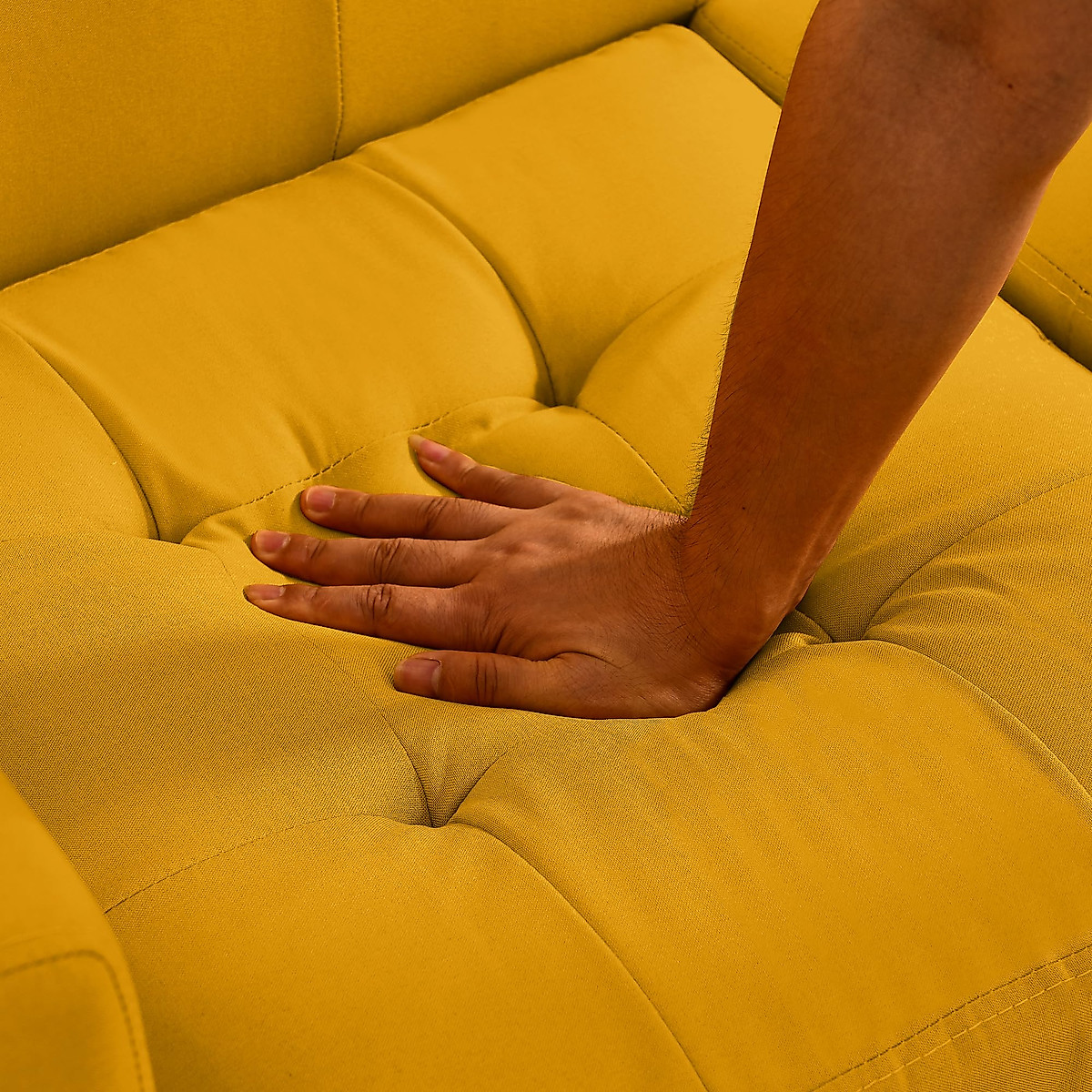 ECLYL Double Sofa, Modern Decoration Living Room Love Seat Sofa Simple and Atmospheric, Button Plush Soft Cushion Love Seat Furniture, Easy to Install Bedroom Small Sofa (Yellow)