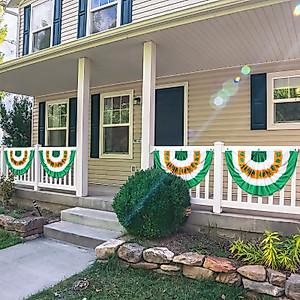 8 Pcs Shamrock Outdoor Flag St Patrick Banner Flag 3 x 1.5 Feet Irish Flag Bunting Half Fan Ireland Shamrock Flag Printed Polyester Pleated Fan Flag with Grommet for Indoor Outdoor Decorations