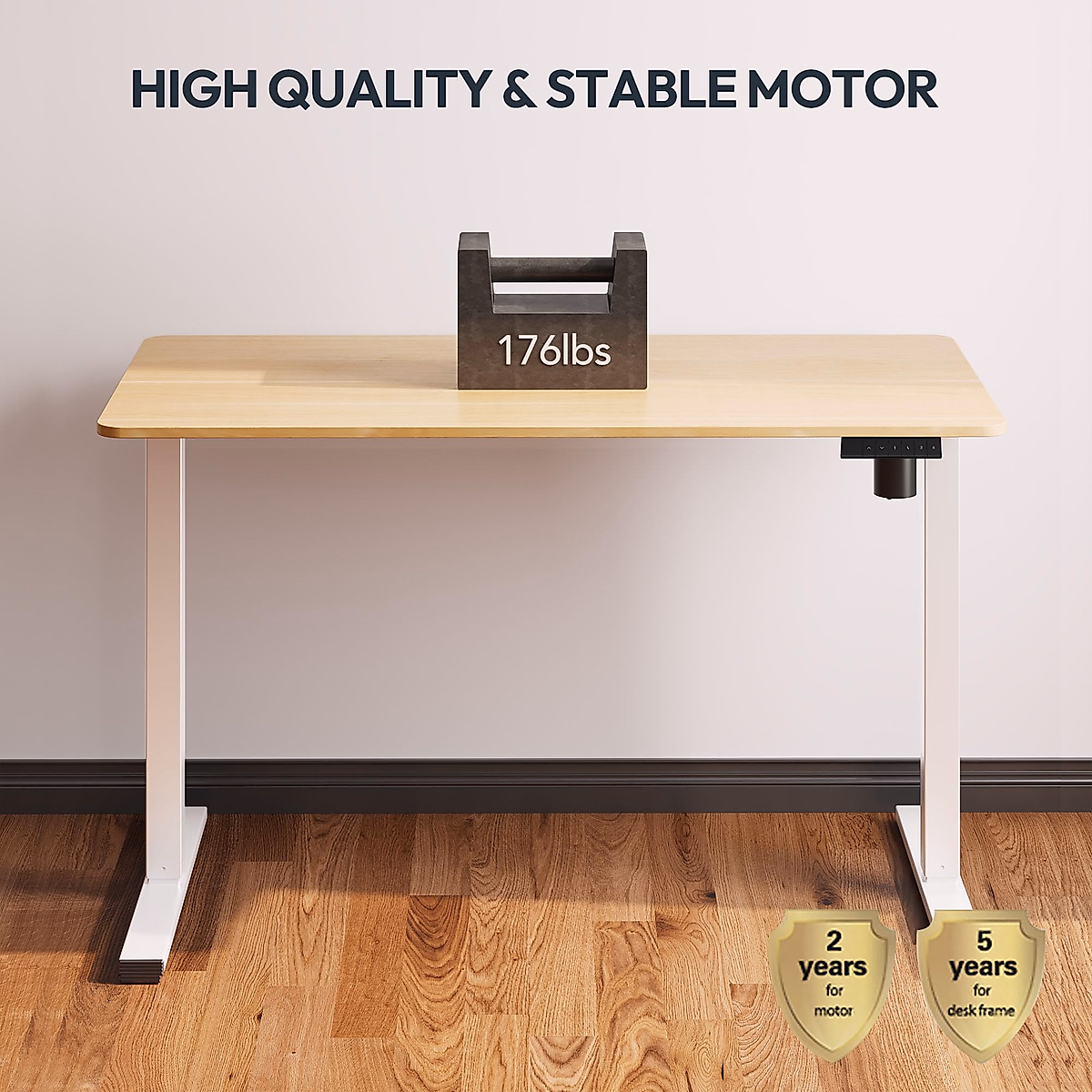 SANODESK Single Motor 2 Stage Electric Height Adjustable Standing Desk Frame Heavy Duty 176lbs Load Capacity for Home Office (White Frame Only)