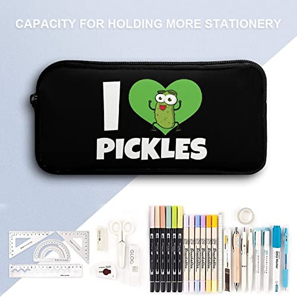 I Love Pickles Teen Adult Pencil Case Large Capacity Pen Pencil Bag Durable Storage Pouch