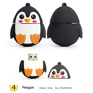 LEIZHAN 5X8GB Cute Animals USB Flash Drive with Chain Bee Fox Owls Penguin Pen Drive Gifts for School Kids and Students Valentine's Day Gift (Pack of 5 Animals)