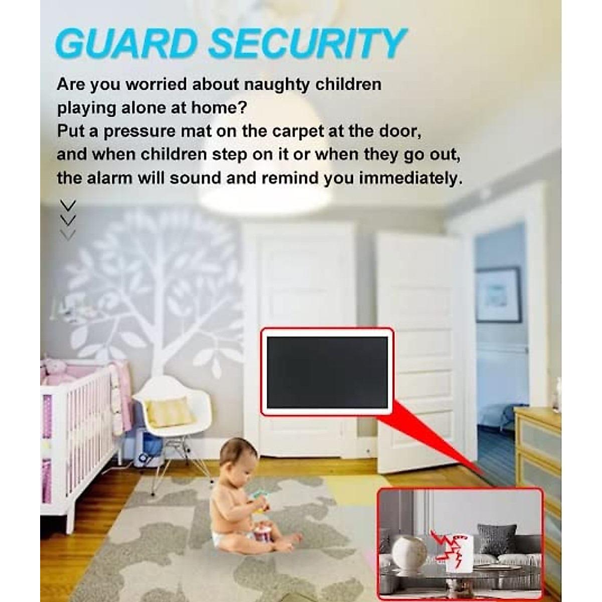 Digiteck Wireless Pressure Mat Doorbell and Alarm Systems, for Home, Flat Security White & Black