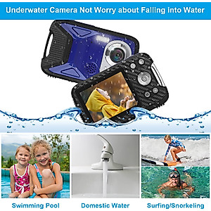 Waterproof Digital Camera 1080P 21MP Underwater Kids Camera with 2.8" LCD Screen 8X Digital Zoom Rechargeable Point and Shoot Camera Compact Portable Digital Camera for Kids Students,Teens Blue