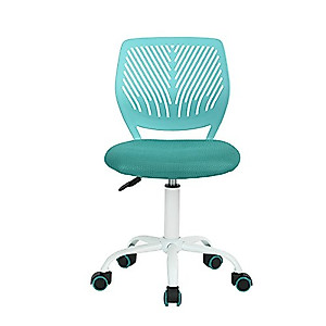 FurnitureR Writing Task Chair 360 Swivel,Low Mid PP Mesh Back Fabric Seat, Height Adjustable, Rolling Castor,W15.7”xD15.2”x H29.5-34.2",Turquoise
