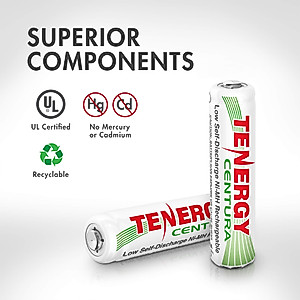 Tenergy Centura AAA NIMH Rechargeable Battery, 800mAh Low Self-Discharge Triple A Battery, 12 Pack