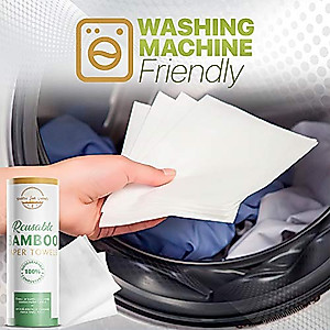 Bamboo Reusable Paper Towels | Heavy Duty 20 Sheets! | Hand Washable & Machine Washable | 100% Biodegradable & Eco-Friendly Towels | One Roll Replaces Up to 6 months of Regular Paper Towels!