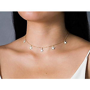 YANCHUN Star Necklace Choker Gold Stacked Necklace for Women Trendy Dainty Star Heart Circle Chokers Chain 80s 90s Summer Beach Jewelry