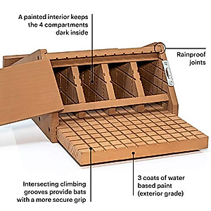 WHITEHORSE 4-Compartment Bat House - A Premium Cedar Bat Box That is Built to Last - Enjoy a Healthier Yard with Fewer Mosquitos While Supporting Bats (Brown)