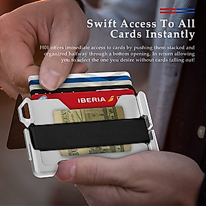 MURADIN Tactical Minimalist Wallet for Men, Slim RFID-Blocking Metal Card Holder, Front Pocket Men’s Leather Dapper Bifold Wallet with Money Clip Crazy Horse