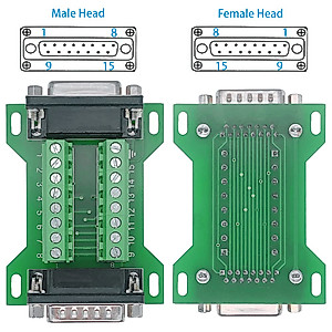 Jienk DB15 Male to Female Terminal Breakout Board, RS232 D-SUB Serial to 15pin Port Terminal Block Gender Changer Connector