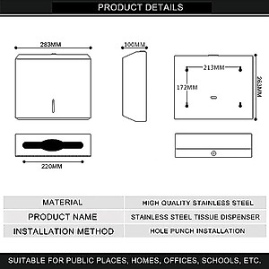 Stainless Steel Paper Towel Dispenser Wall Mount, TOBEFORT Comercial Hand Towel Dispenser with Lock, Trifold/C Fold Paper Towel Holder for Bathroom Kitchen Office, Large Capacity 300 Multi-Fold…