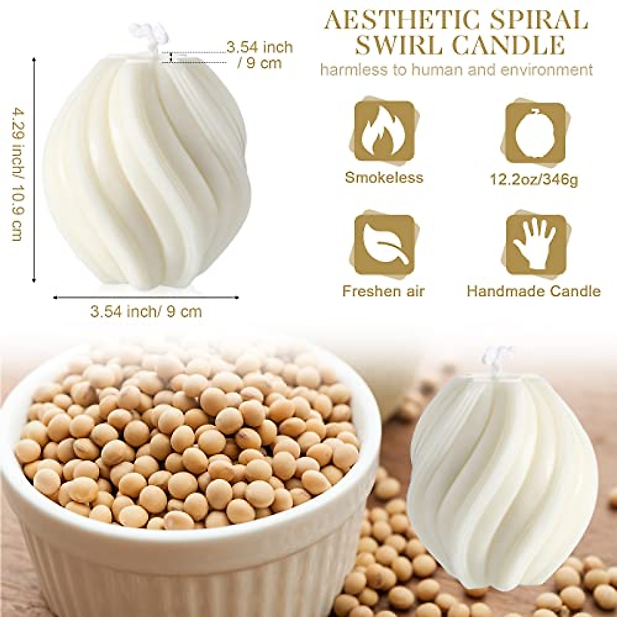 Spiral Swirl Candle Aesthetic Candles Trendy Candles 3D Vase Shaped Candle Soy Wax Scented Candle Twirl Pillar Candle Ball Shaped Art Decorative Candles for Birthday Christmas Gift Home Decoration