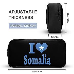 I Love Somalia Flag Teen Adult Pencil Case Large Capacity Pen Pencil Bag Durable Storage Pouch