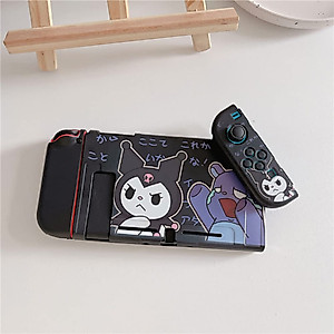 ENIFLY Cute Soft Shockproof Kuromi Dockable Cover Case Compatible with Nintendo Switch, Durable Scratch Resistant Shell for Joycon, Silicone Protective Skin Set