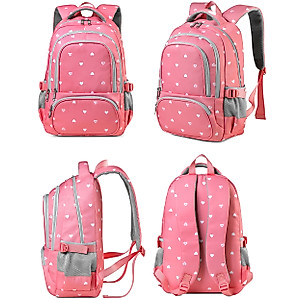 BLUEFAIRY Lightweight Water Resistant Backpack for Girls, Pink, 5-9 Years, Laptop Compartment, Adjustable Shoulder Straps, Breathable Mesh