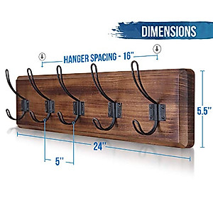 Matching Wall Mounted Coat Hooks Set - Beautiful Entryway Shelf and Coat Rack with Hooks, 24" | Solid Pine Wood | Perfect Touch for Your Bathroom, Kitchen, Mudroom | Rustic Brown