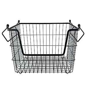 DII Metal Wire Mesh Stackable Utility Storage Bin, Medium Rectangle, 13x11x9", Black
