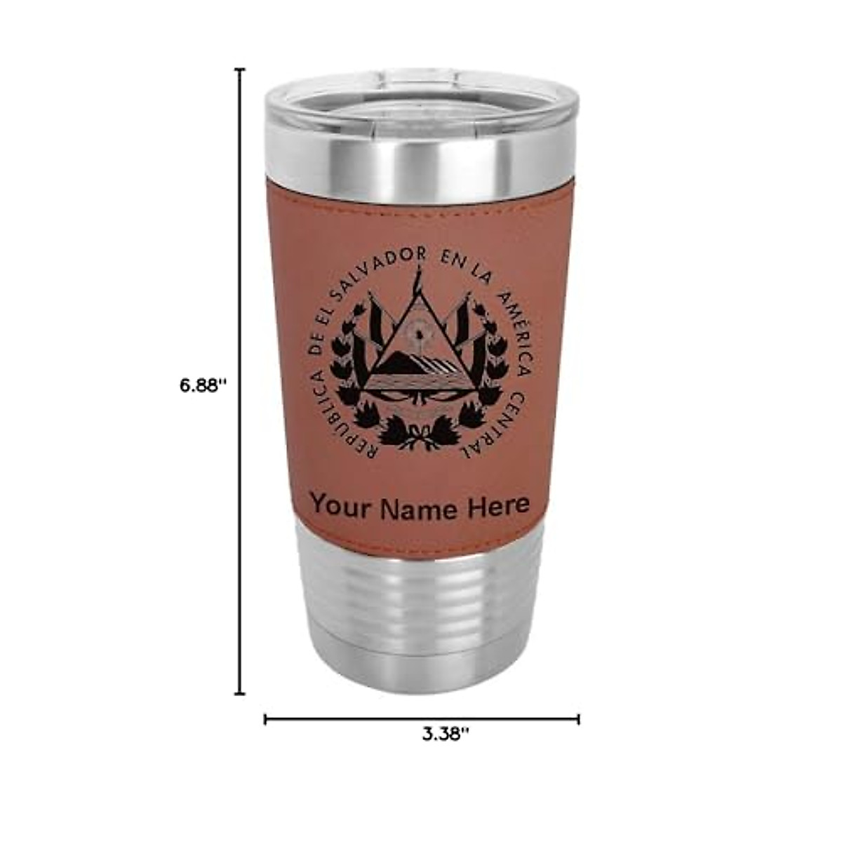 LaserGram 20oz Vacuum Insulated Tumbler Mug, Flag of El Salvador, Personalized Engraving Included (Faux Leather, Dark Brown)