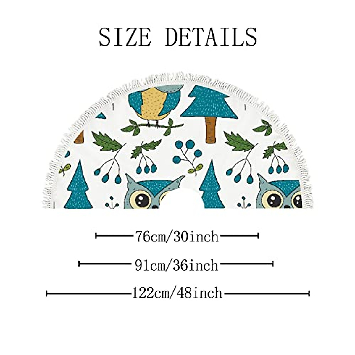 Small Christmas Tree Skirt Forest Owls and Fir Trees,30 Inch Tree Skirt for Christmas Holiday Party Decoration,Rustic Tree Skirts Mat Home Indoor Outdoor Ornaments