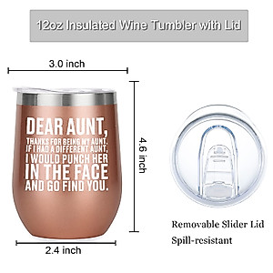 Mother's Day Aunt Gifts from Niece/Nephew, Best Aunt Ever Gifts, Birthday Gifts for Aunt, Funny Thanksgiving Christmas Gifts for Aunt, Auntie - 12oz Stainless Steel Insulated Wine Tumbler (Rose Gold)