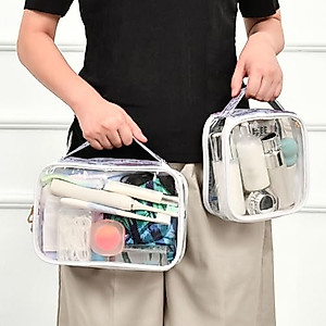 senya Clear Toiletry Bag,Travel Makeup Cosmetic Bag Carry on Airport Airline Compliant Bag Purple Lilies and Dragonflies for Women Men