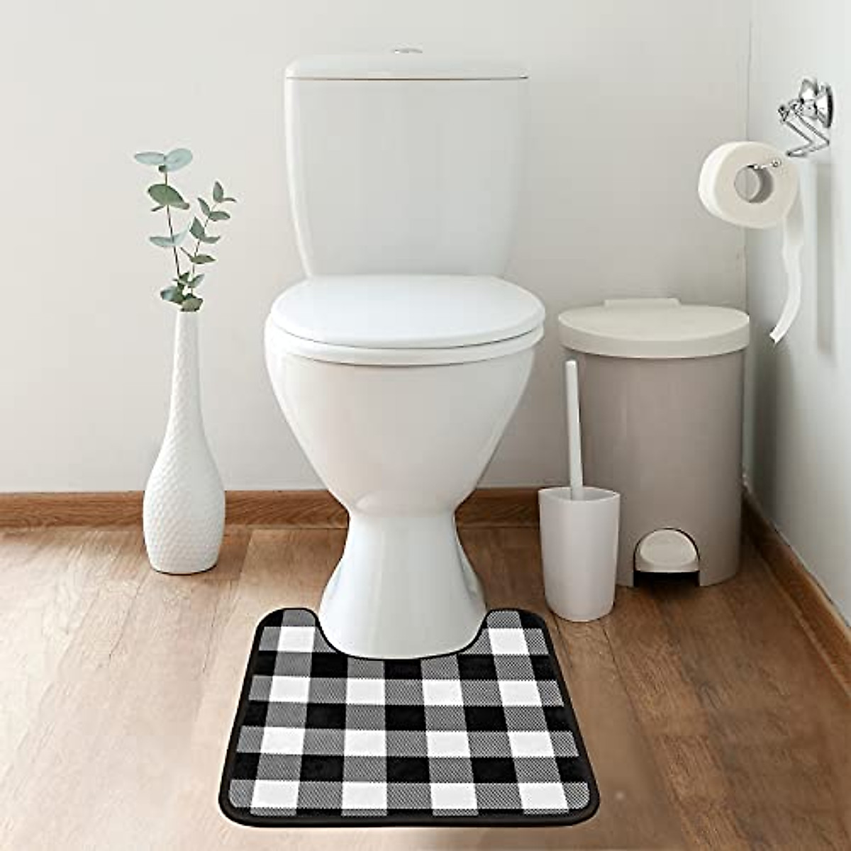 Black and White Plaid Bathroom Rugs Mats Set of 2, Buffalo Check 2 Piece Bath Mats for Bathroom, Absorbent Non Slip Soft Bath Toilet Contour Mat Shower Rugs Decorations for Kitchen Bedroom Indoor