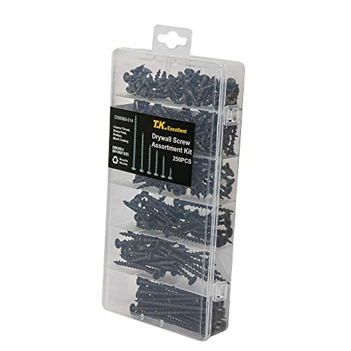 T.K.Excellent #6#8 Black Philips Bugle Head Wood Screws,Coarse Thread Sharp Point Drywall Screws Assortment Kit,250 PCS