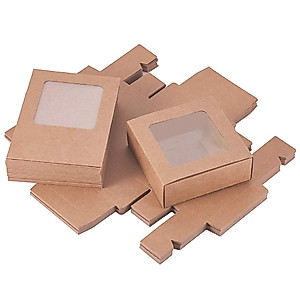 BENECREAT 20 Packs 3.5x3.5x1.2 Square Kraft Paper Gift Boxes Drawer Box with PVC Window Lid for Chrismas Party Favor Treats Bakery and Candy