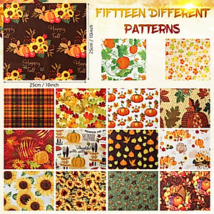 30Pcs Thanksgiving Fabric Assorted Fabric Fall Fabric Bundles Pumpkin Turkey Maple Fabric Plaid Quilting Fabric 10 x 10 Inch Thanksgiving Fabric Square Sheet for DIY Craft Quilting Sewing