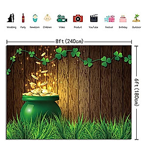 St.Patrick's Day Photography Background Lucky Irish Shamrock Festival Party Banner Wooden Texture Backdrop (8x6FT)