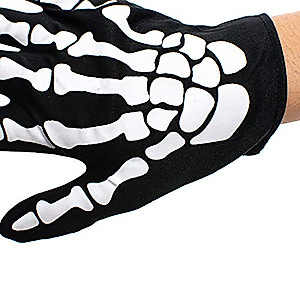 Joy Join Skeleton Gloves Skull Fancy Dress Accessory for Women and Kids Halloween Party Costume Gloves Black