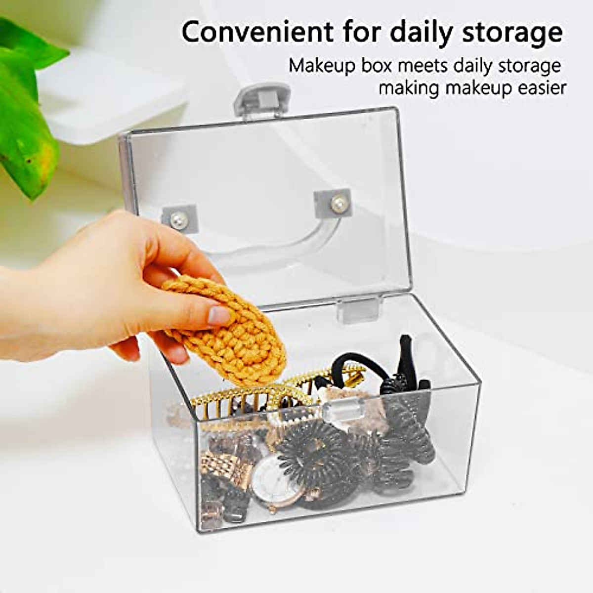 KIRIYUUKI Plastic Square Storage Bin-Cabinet,Plastic Box Gift Box Portable Vanity Organizer with Secure Lid and Handle (1 Clear Box)