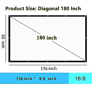180 Inch Portable Projector Screen, YF2009SZ 16:9 HD Foldable Anti Crease Indoor Outdoor Movie Projection Screen with Hooks and Ropes