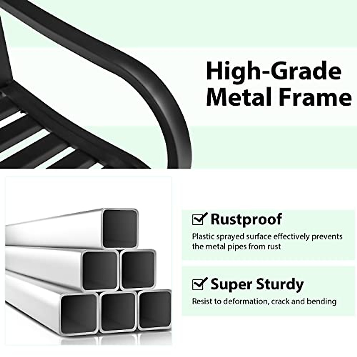 Giantex Metal Porch Swings 2 Person Outdoor Hanging Garden Bench with Sturdy Chains, Wide Seat & Curved Armrests, 485 Lbs Weight Capacity Swing Loveseat for Deck, Backyard Patio Swing Chair (Black)