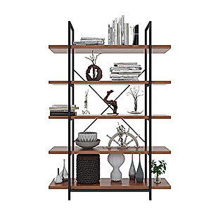 Himimi 5 Tier Bookshelf, Open Vintage Industrial Style Bookshelves and Bookcase, Etagere Bookcase with Metal Frame for Home and Office Organizer