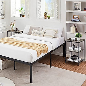 VECELO End Side Table with Storage Shelf, Industrial Night Stand, 3-Tier Small Nightstand for Living Room, Bedroom