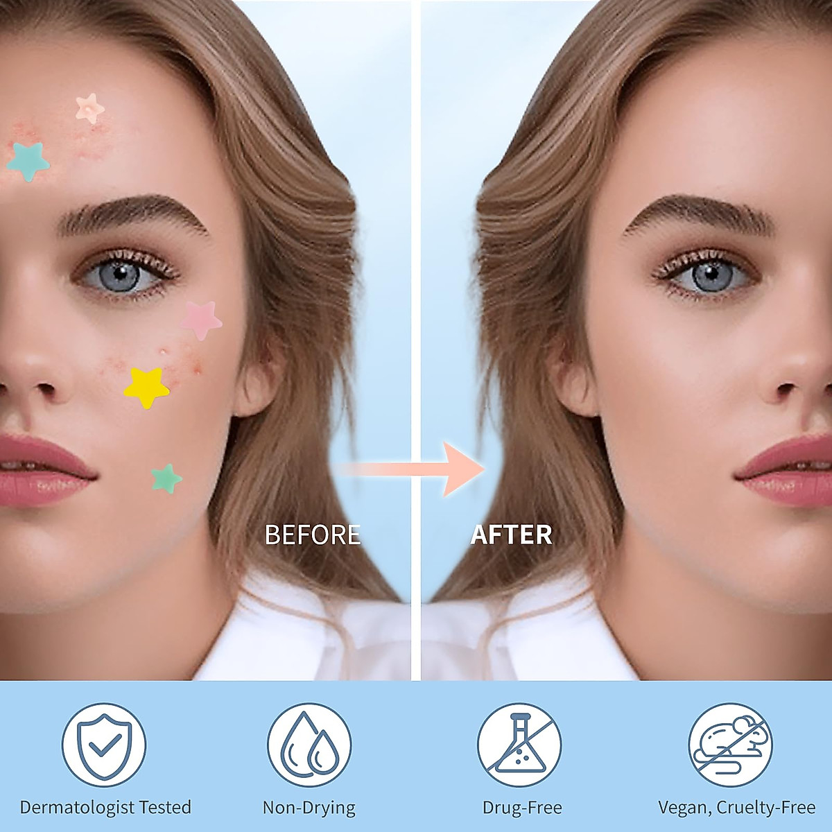 QUSTERE Pimple Patches for Face, Hydrocolloid Acne Patches, Cute Star Zit Covers, Colorful Spot Stickers with Tea Tree, Salicylic Acid & Cica Oil| 3 Sizes (10mm, 12mm & 14mm) |200 Count