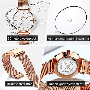 OLEVS Watches for Women Large Face Rose Gold Dress Ladies Watch with Date Slim Simple Easy to Read Womens Watches for Small Wrists Waterproof Business Casual Women's Watches White Reloj para Mujer