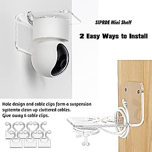 SIPRDE Acrylic Small Wall Shelf Set of 3 for Security Cameras, Speakers, Baby Monitors & More - 4'' Universal Adhesive Shelf Easy to Install No Drill, with Cable Clips (Clear)