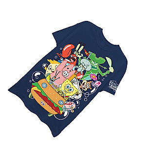 Mens Spongebob Squarepants Classic Shirt - Spongebob, Patrick & Krusty Krab, Plankton and Squidward T-Shirt (Navy, Small)