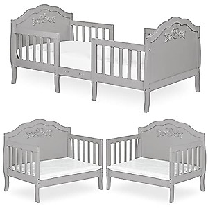 SweetPea Baby Rose 3-in-1 Convertible Toddler Bed in Platinum, Greenguard Gold Certified, JPMA Certified, Safety Rails, Made of Sustainable New Zealand Pinewood
