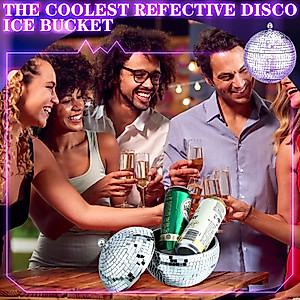 Hoolerry 2L Disco Ice Bucket Ice Storage with Lid Ice Barrel Trendy Double Insulated Stainless Steel Bucket 70s 80s 90s Theme Disco Party Supplies Kitchen Bar Stuff Retro Party Accessories