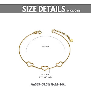 SISGEM 14k Gold Heart Bracelet for Women, Real Gold Fine Love Jewelry for Her