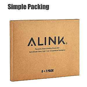 ALINK Short Glass Straws, 6 in x 10 mm Clear Straws for Cocktails, Whiskey, Coffee, Pack of 8 with Cleaning Brush
