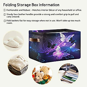 Mazeann Glowing Purple Butterflies Storage Basket Bin Collapsible Foldable for Clothes Toys Storage Cabinets Waterproof Storage Box 15 x 11 x 9.5 inches, 1PC