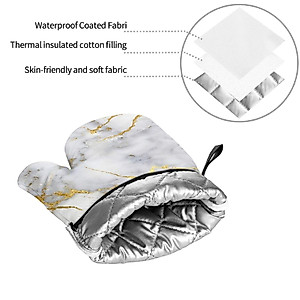 Gold Marble Oven Mitts and Pot Holders Set Heat Resistant Oven Gloves Flexible for Kitchen Cooking Baking Grilling Microwave