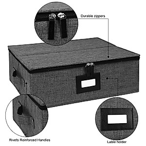 Gowee China Storage Containers Hard Shell, Platter Storage Case 17" x 13" x 6" for Dinnerware Storage and Transport, 5 Felt Dividers Included, Structured Top and Stackable (Black)
