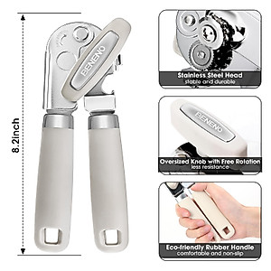 Can Opener Manual, Can Opener with Magnet, Hand Can Opener with Sharp Blade Smooth Edge, Handheld Can Openers with Big Effort-Saving Knob, Can Opener with Multifunctional Bottles Opener, Beige