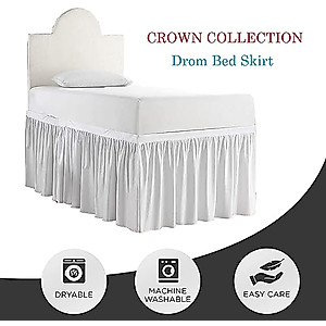 Full XL 30" Inch Drop Long Dorm Bed Skirt, Ruffled Pattern College Dorm Room Bed Skirts, Split Corner, Easy Care, No Wrinkle Microfiber Bed Skirt