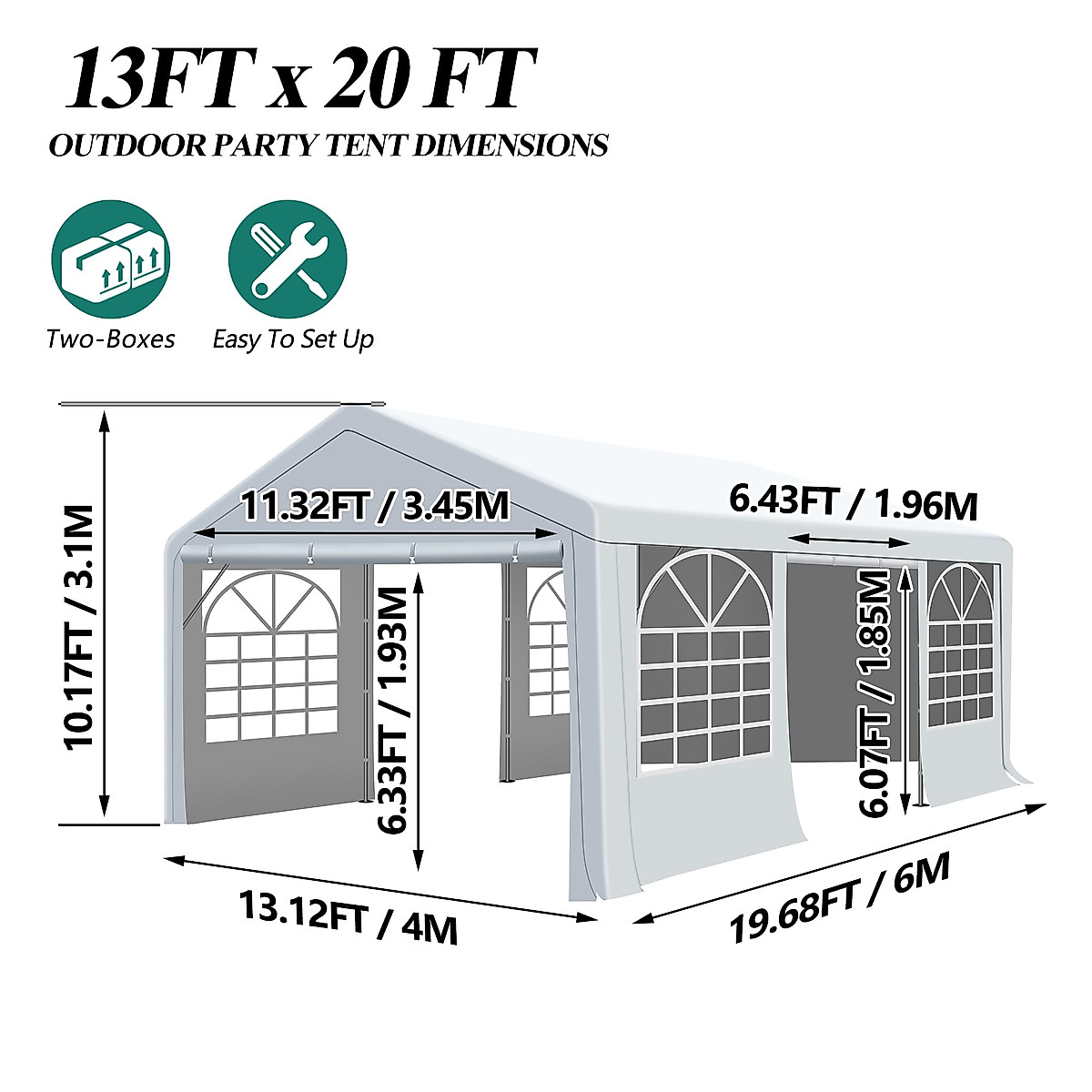 GARTOO 13' x 20' Canopy Party Tent & Carport - Heavy Duty Outdoor Wedding Gazebo with 4 Sand Bags, Event Shelter Canopy for Outdoor Event, Wedding, Birthday Party